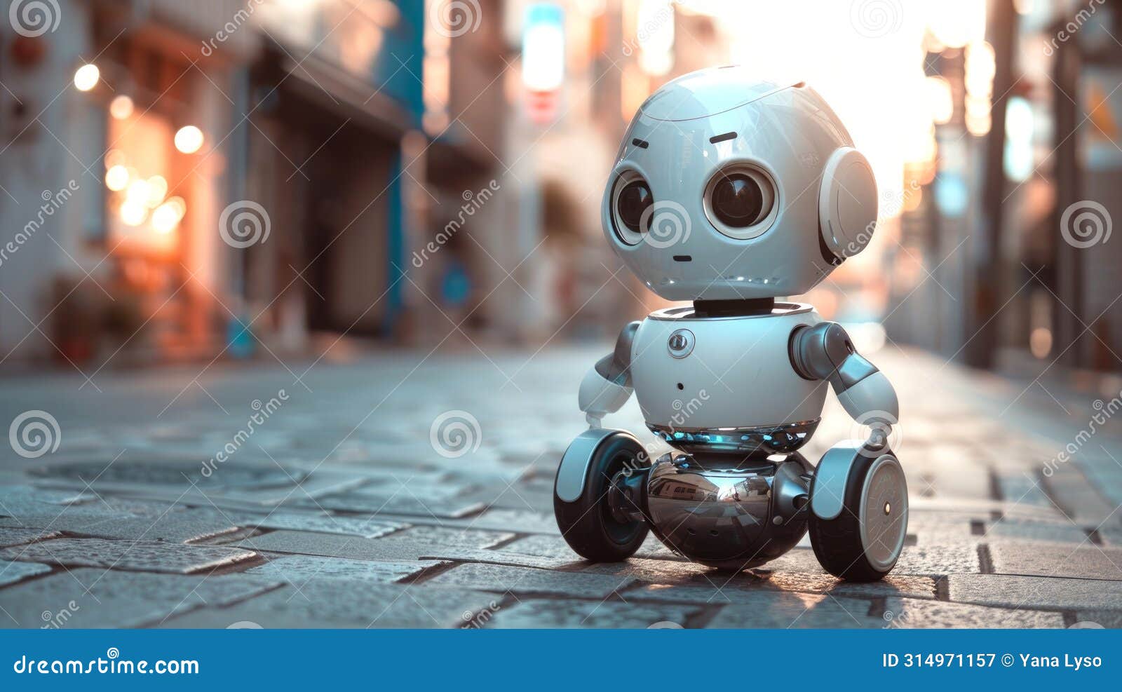 Small Humanoid Robot Exploring City Street. Concept of Future ...