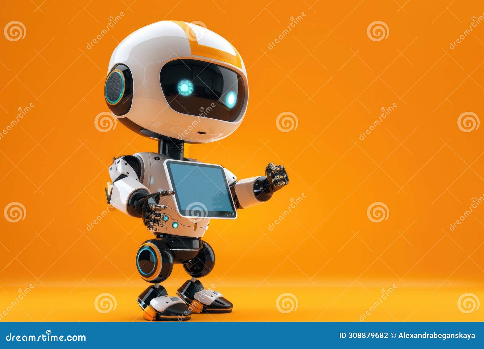 Small Humanoid Robot with a Screen on Chest and Gesturing Hand on ...