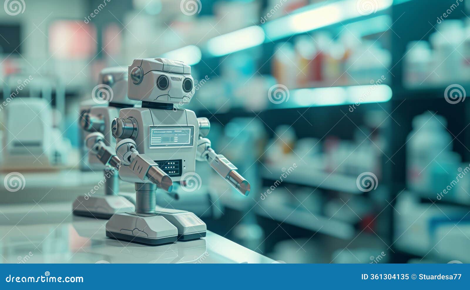 Small Humanoid Robot Examining A Plant With A Magnifying Glass Stock ...