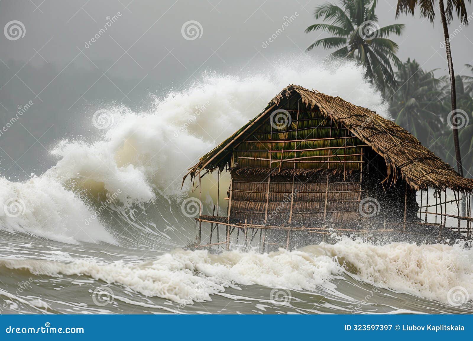 A Small Hut is Being Battered by a Huge Wave Stock Image - Image of ...
