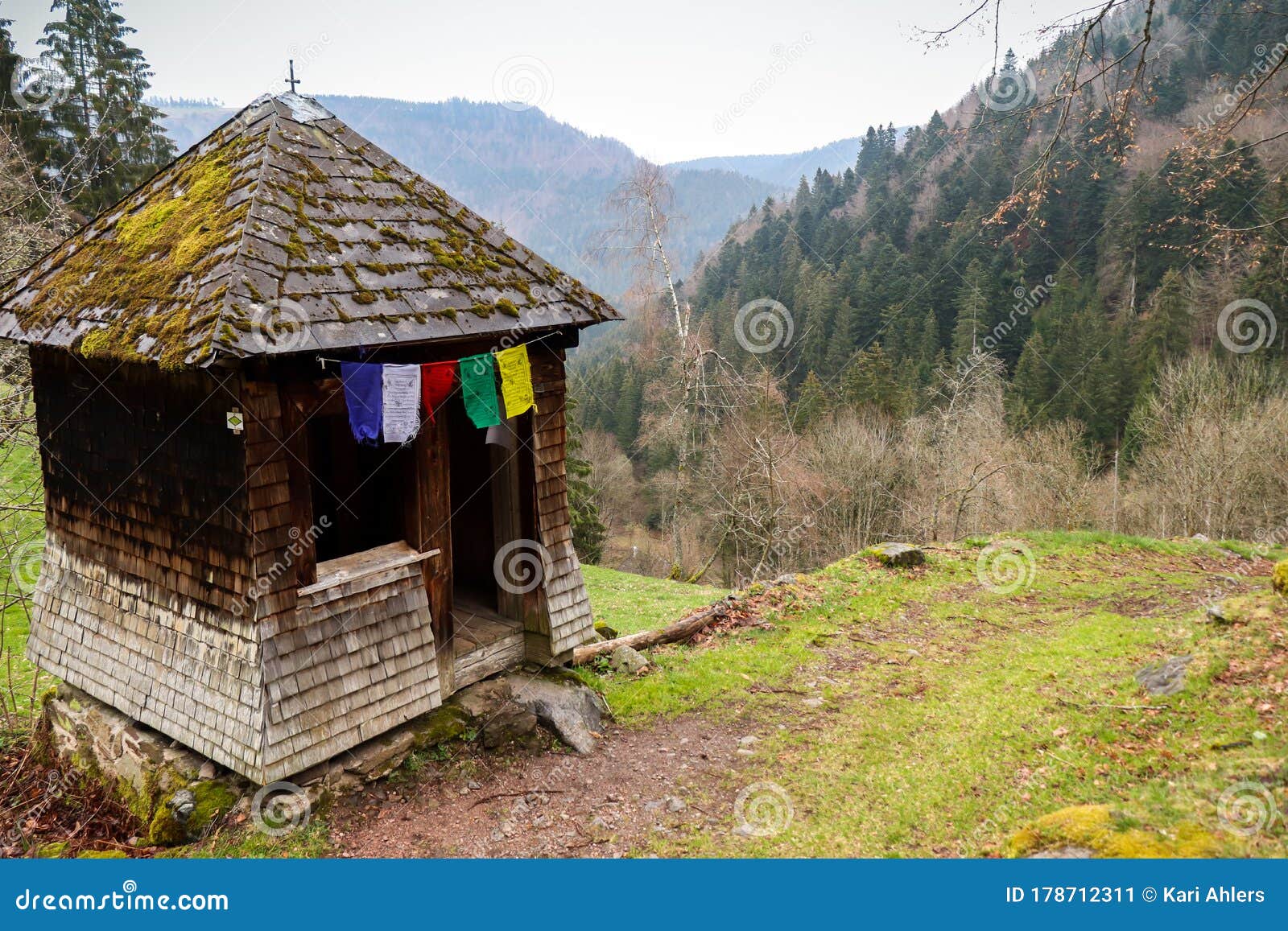 Small Hut with Flags in the Black Forest Stock Image - Image of cabin ...