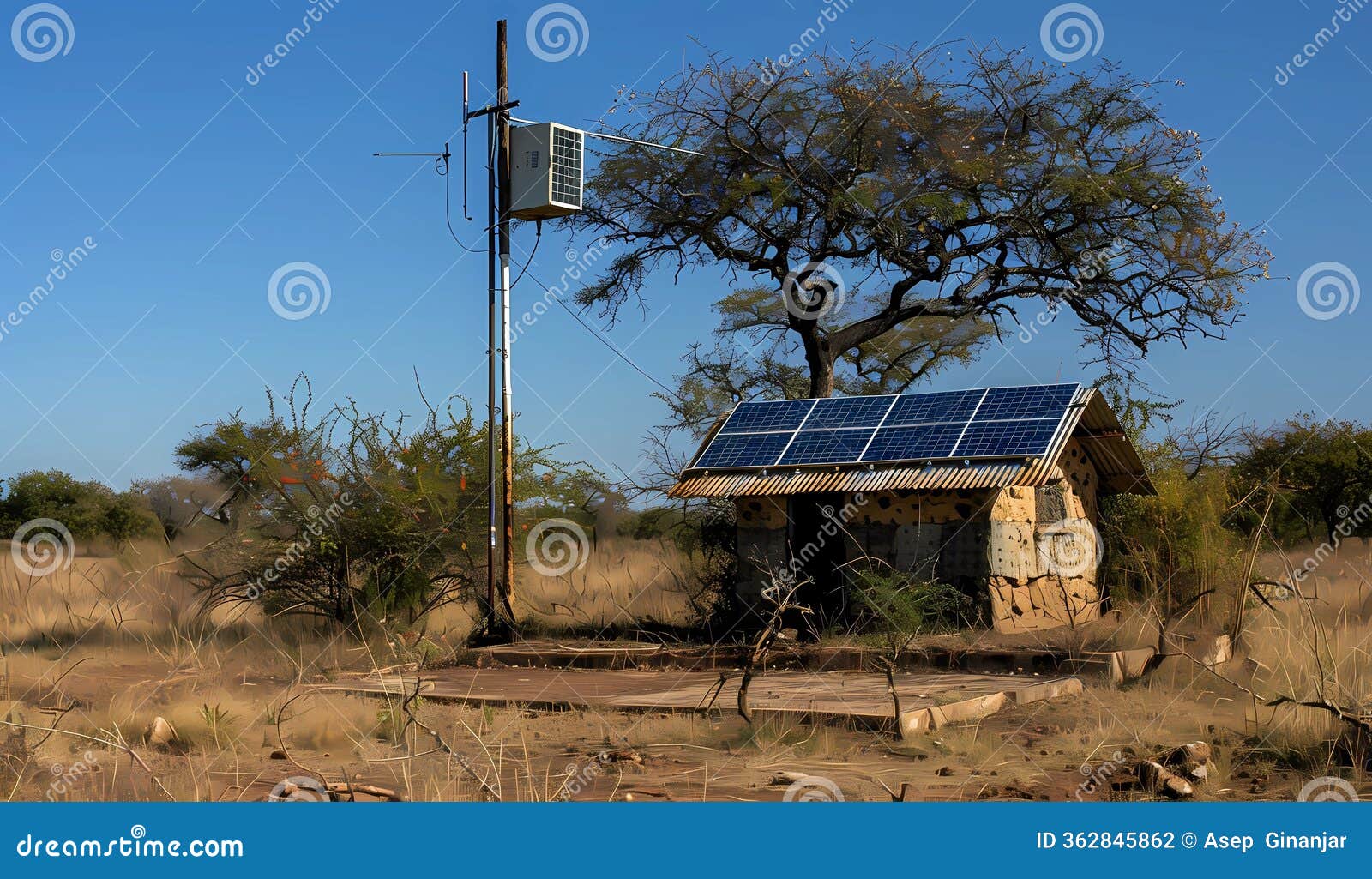 Small Hut with Solar Panels on Top Stock Illustration - Illustration of ...