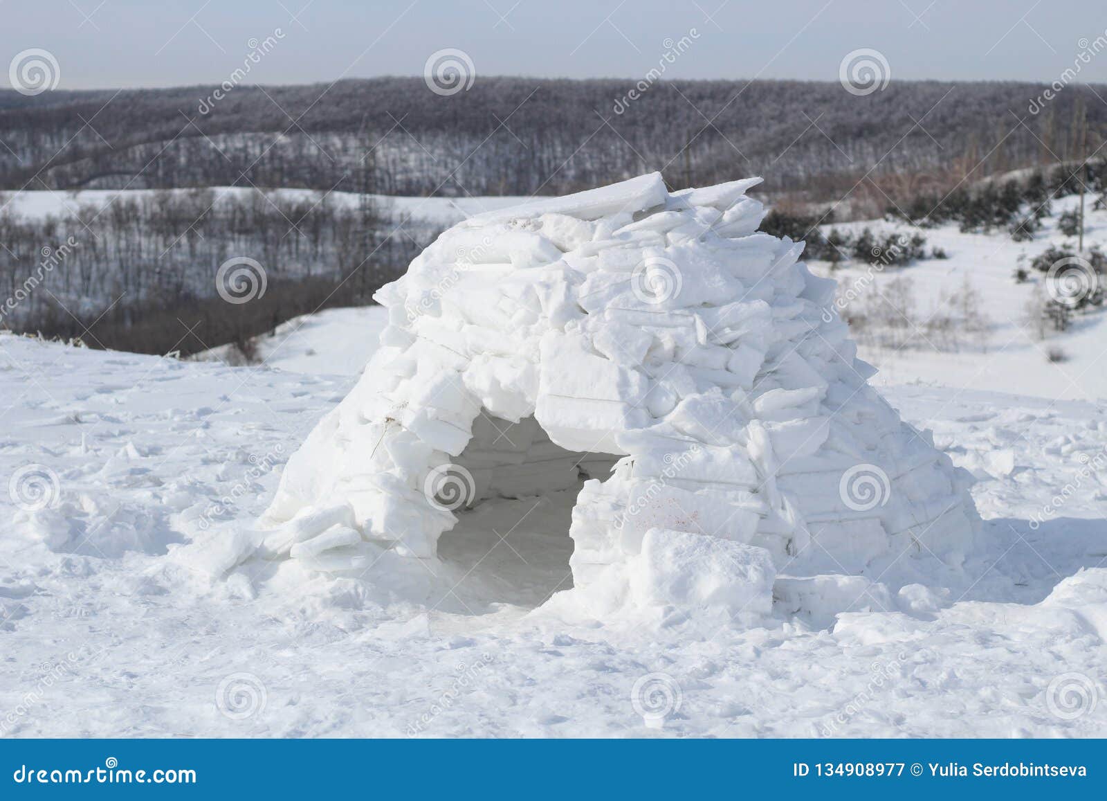 A Small Ice House-Igloo on the Background of a Beautiful Winter ...