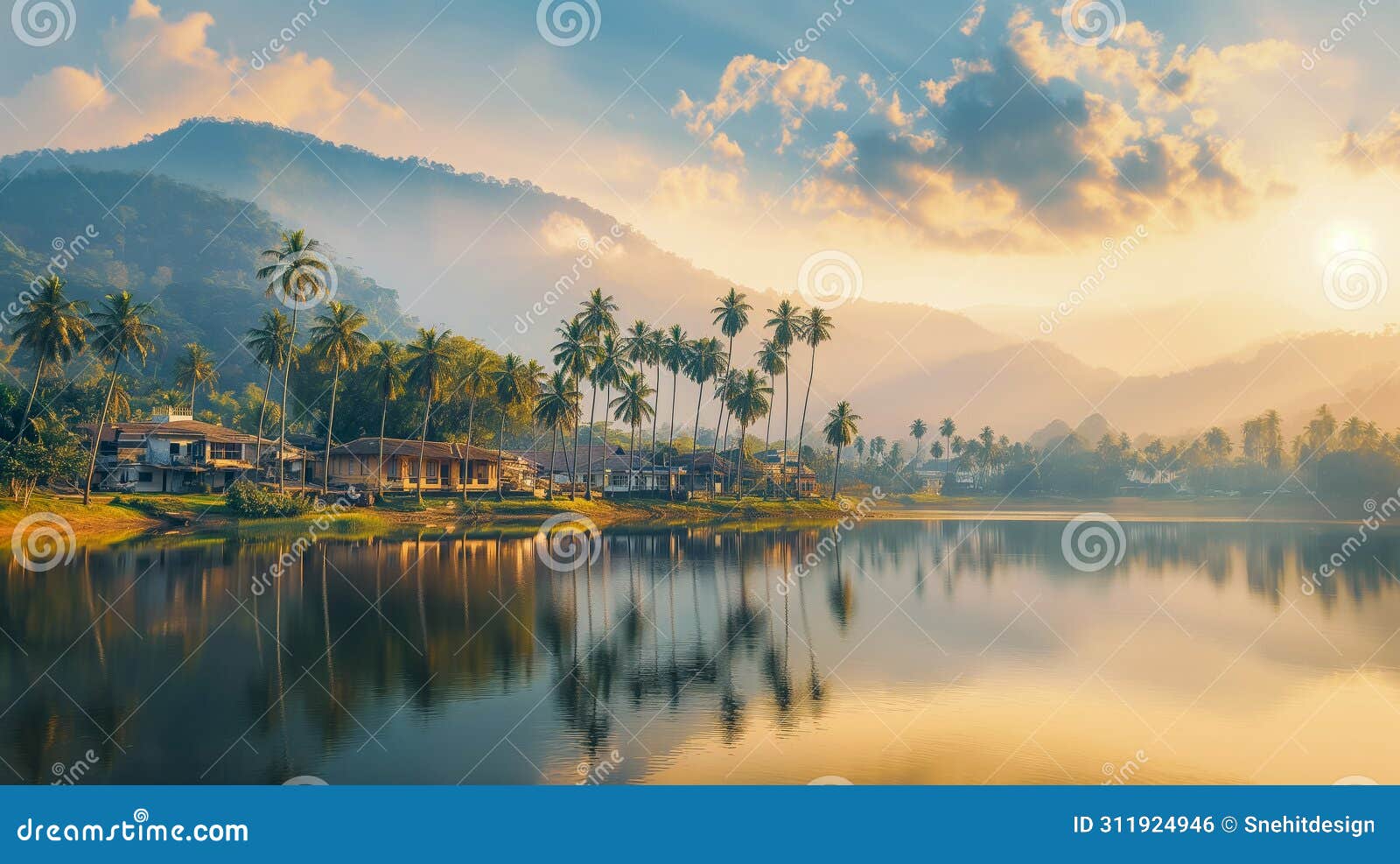 Small Indian Village by the River in South India Under Sunset Stock ...