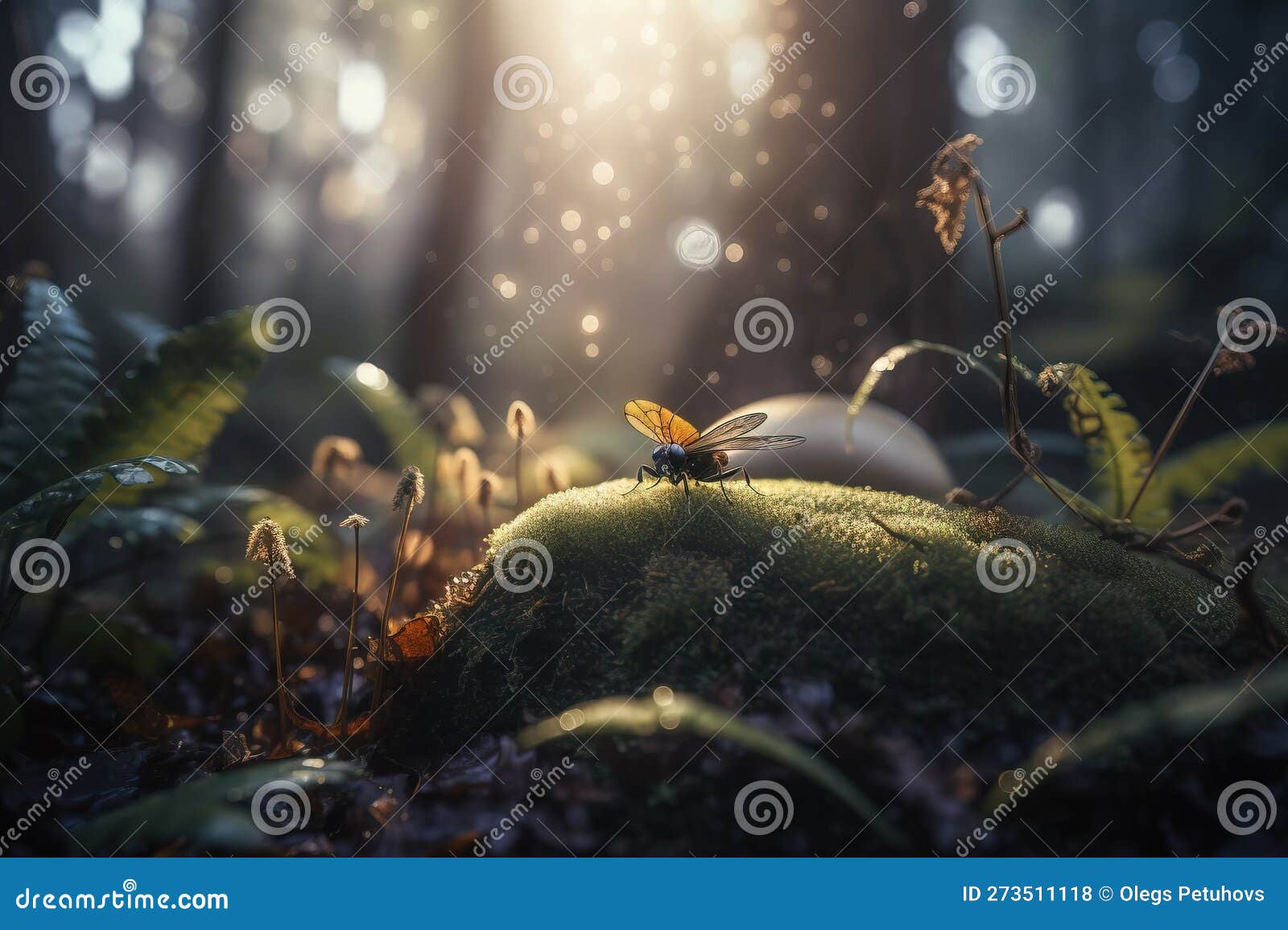 A Small Insect Sitting on Top of a Moss Covered Ground Stock Photo ...
