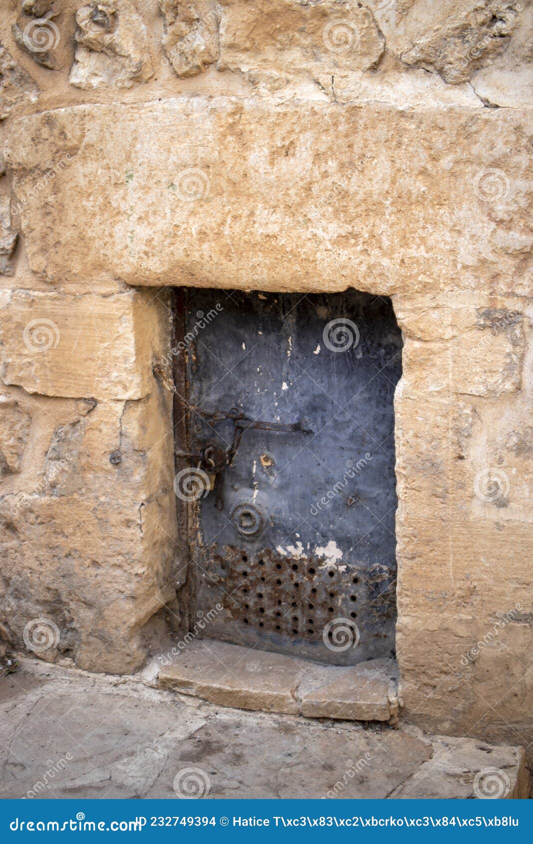 Small Iron Gate, Natural Stone Structure Wall Gate. Stock Photo - Image ...