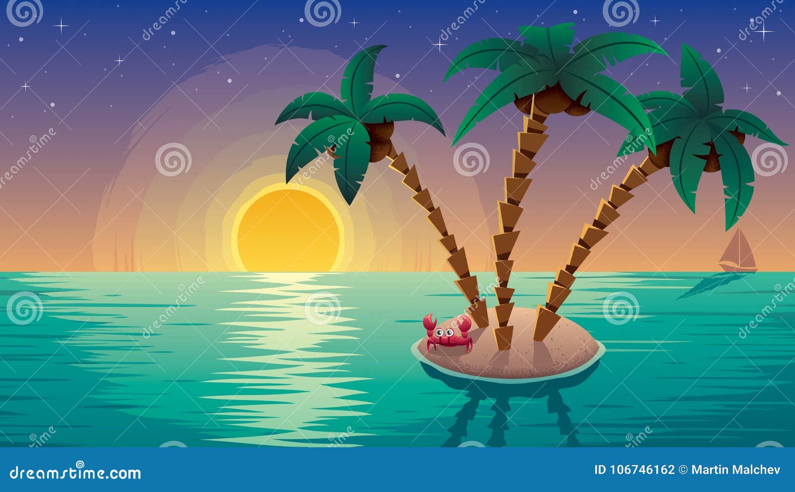 Small Island Landscape Sunset Stock Vector - Illustration of beach ...