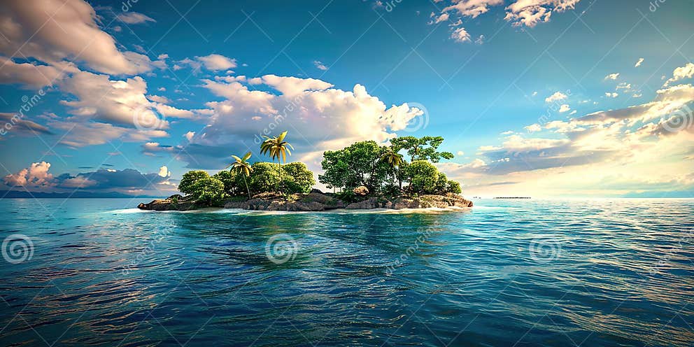 A Small Island in the Ocean Stock Photo - Image of scenery, boat: 331872462