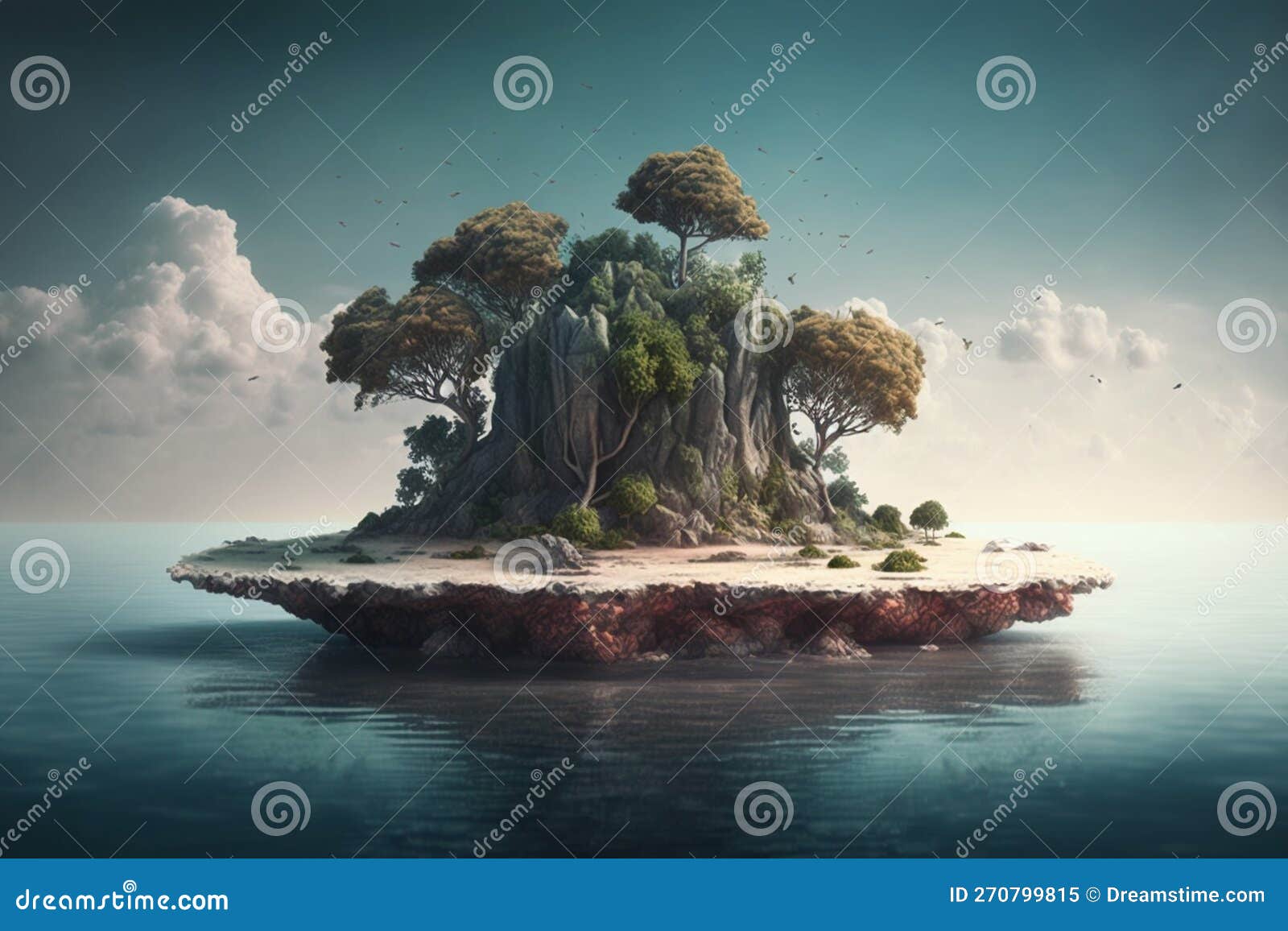 Small Island with Trees on Top of it Generative AI Stock Illustration ...