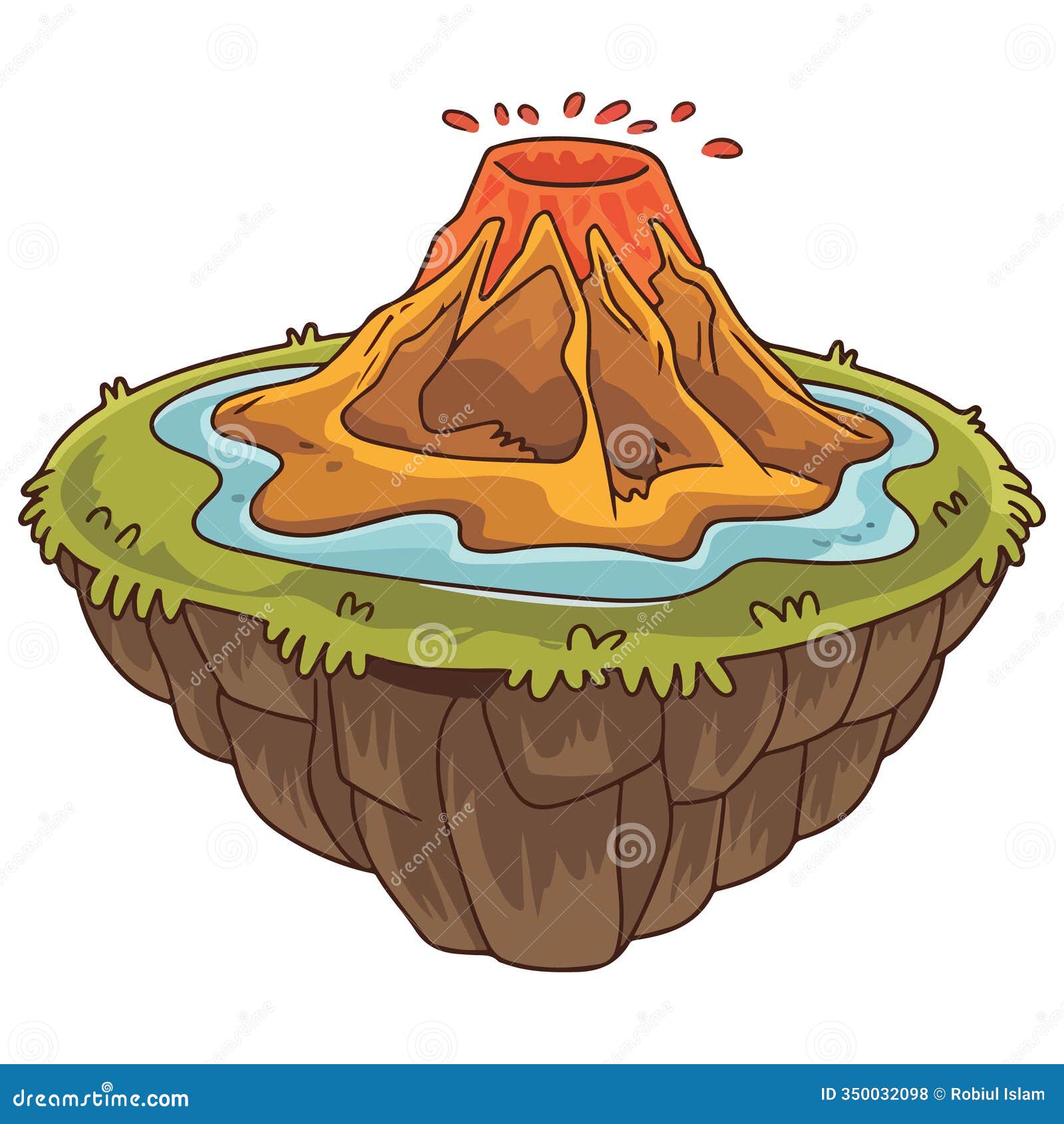 Small Island with a Volcano Erupting. Vector Design. Stock Illustration ...