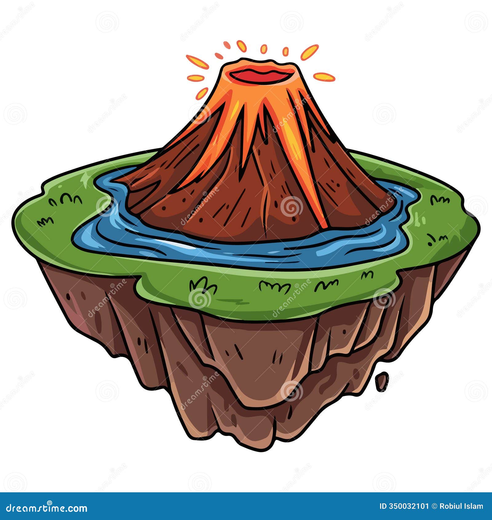 Small Island with a Volcano Erupting. Vector Design. Stock Illustration ...