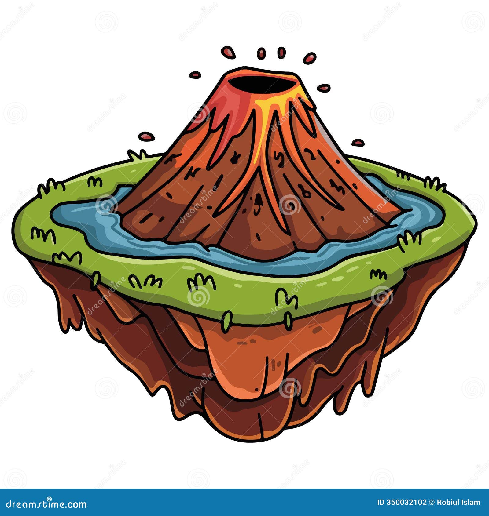 Small Island with a Volcano Erupting. Vector Design. Stock Illustration ...