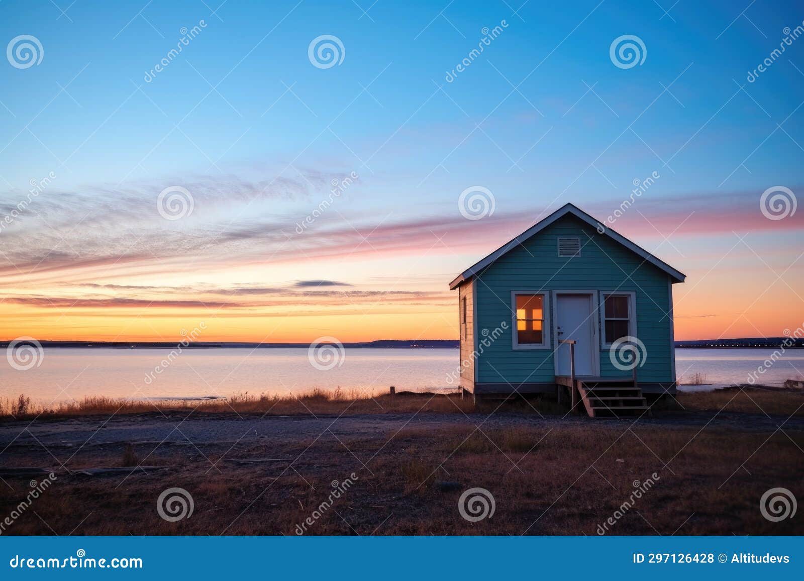 A Small, Isolated Beach House at Sunset Stock Photo - Image of vacation ...