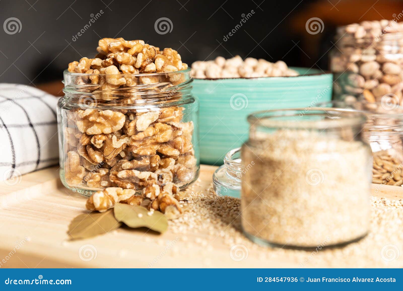 Small Jar with Mixed Nuts on Rustic Table Top View. Healthy Food and ...