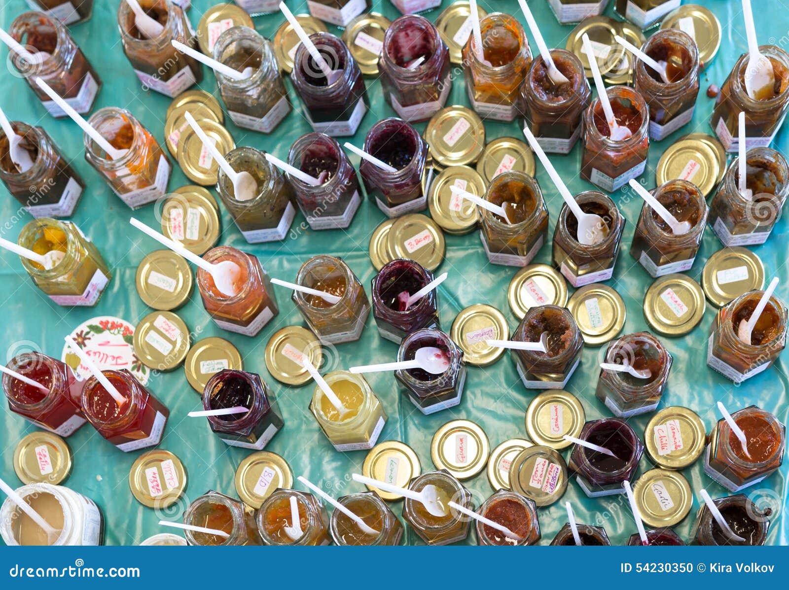 Small Jars with Jams for Tasting on a Market Place Stock Photo - Image ...