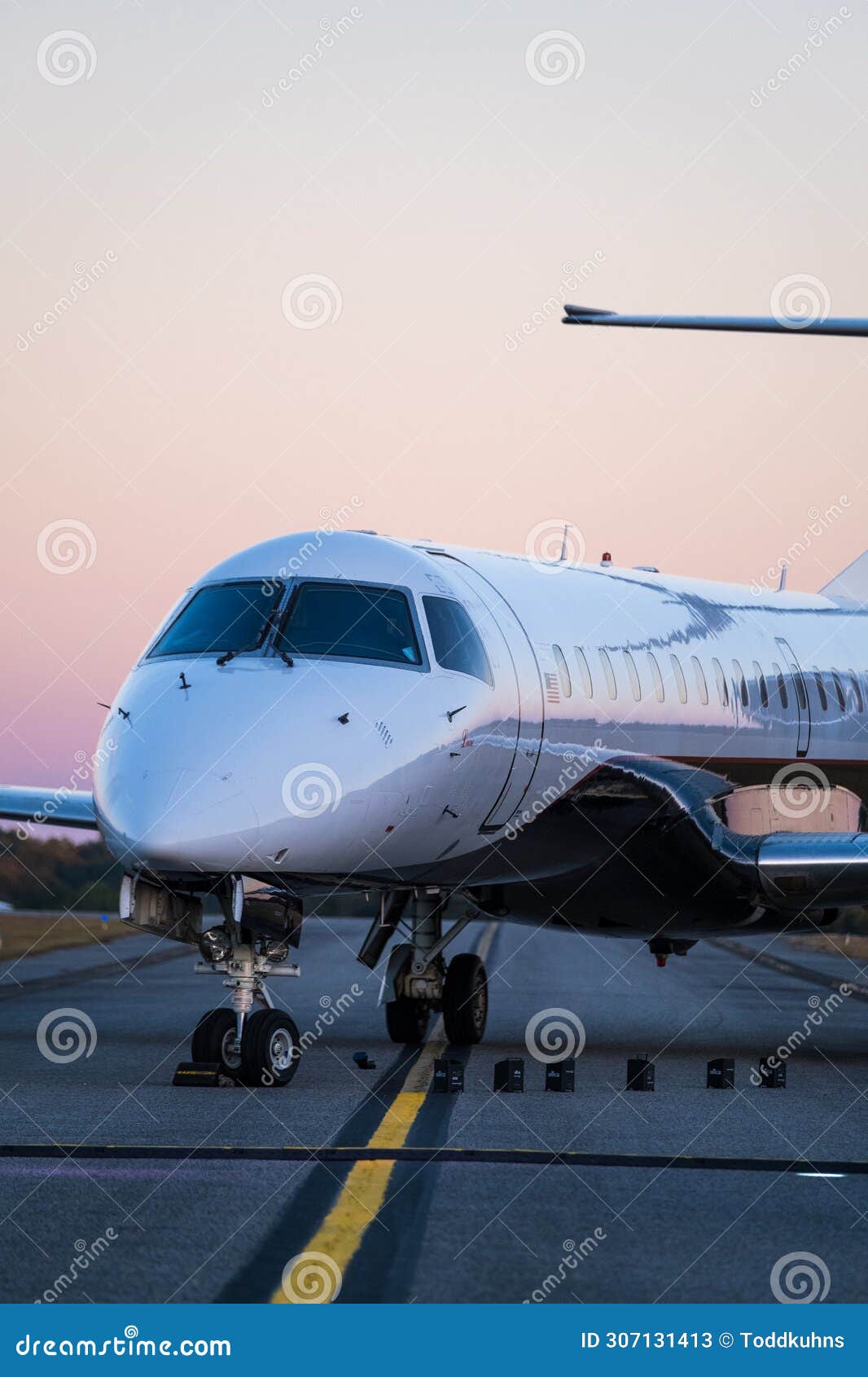 Small Jet Airplane on Runway at Sunset Stock Image - Image of departure ...