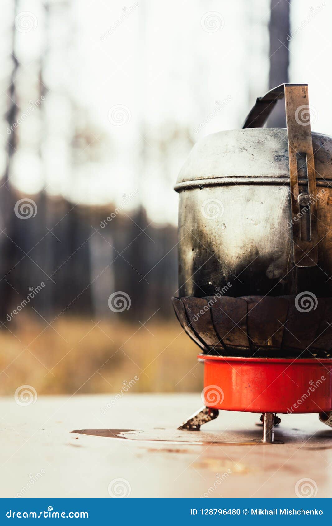 Small Kettle Boiling on a Gas Stove Stock Photo - Image of landscape ...
