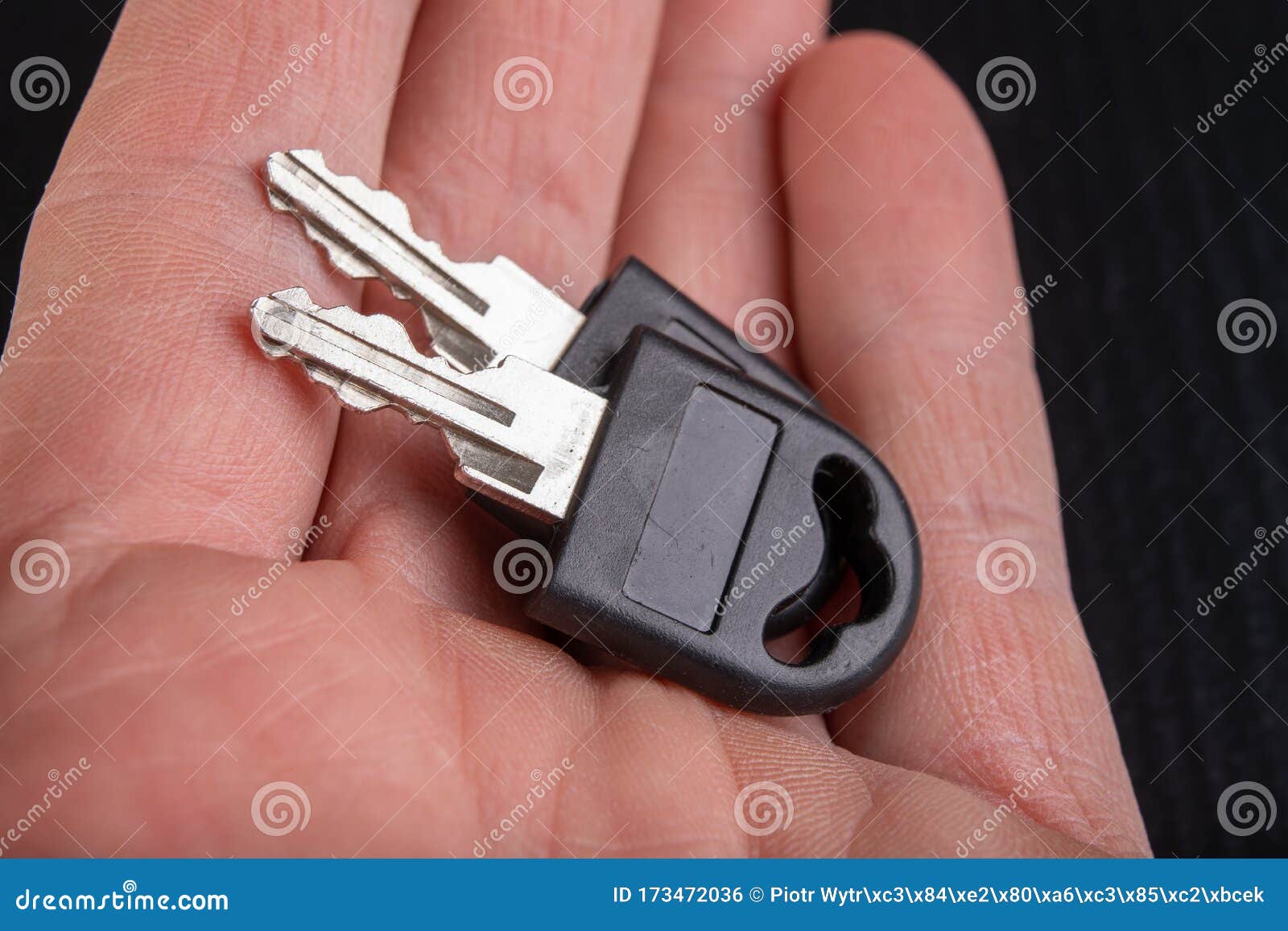 A Small Key with a Plastic Handle on a Male Hand. Accessories for ...