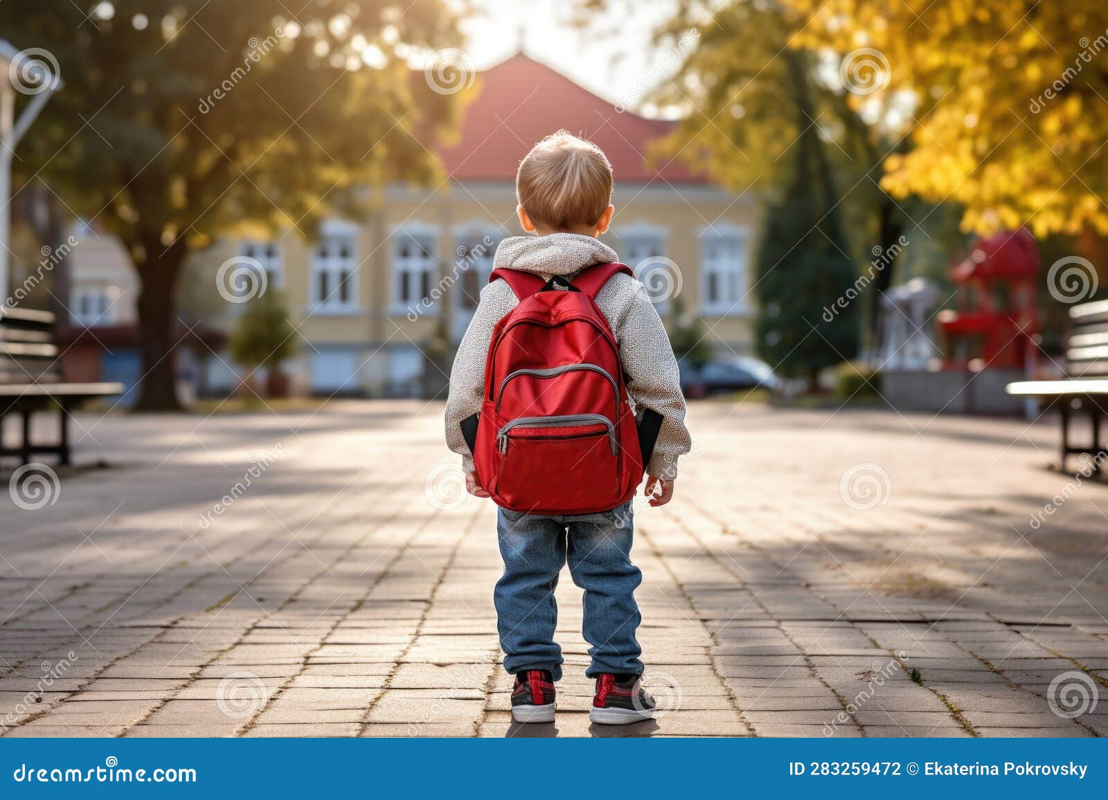 Small Kid with Backpack Going To School for the First Time. Back To ...