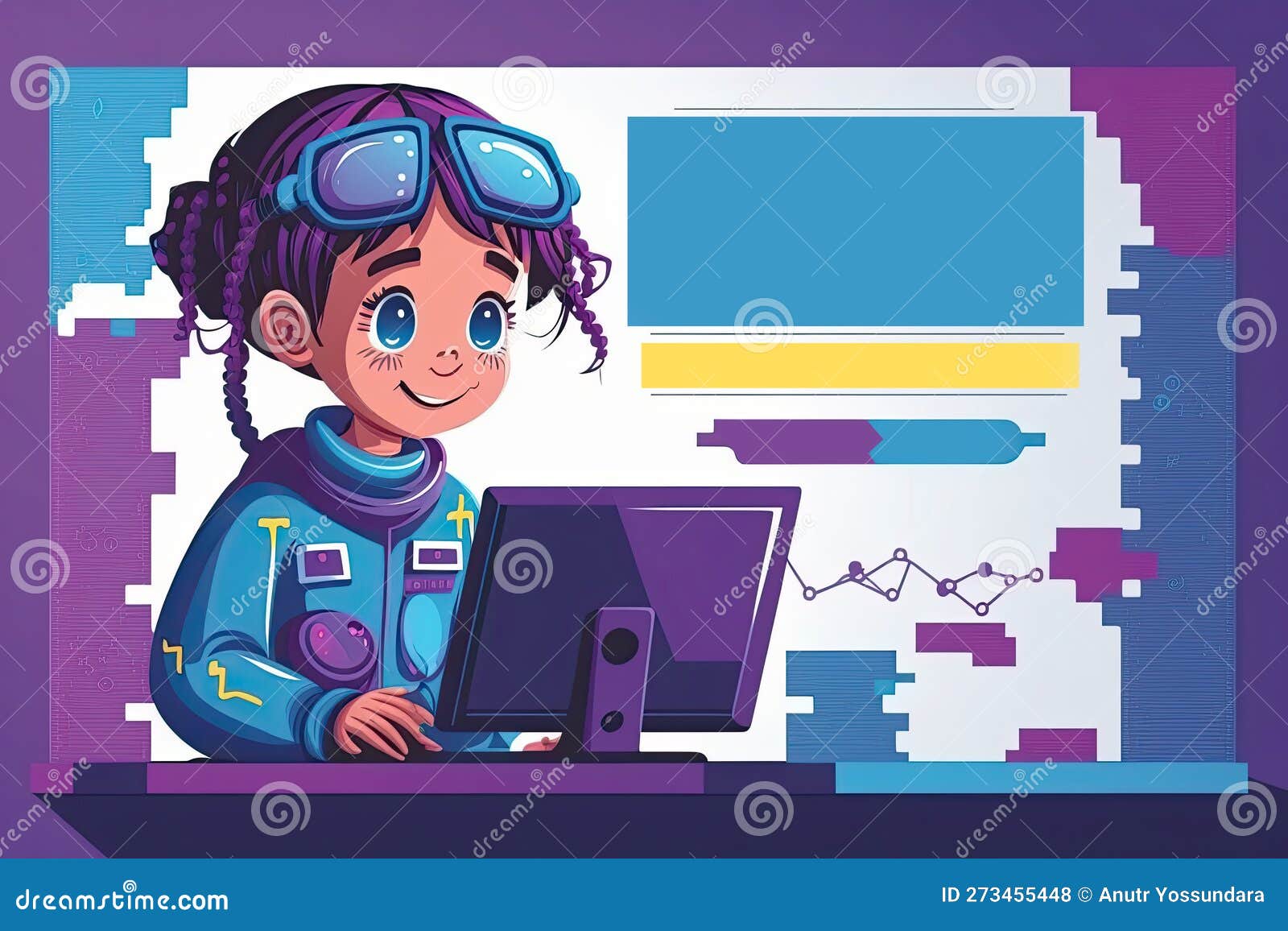 Small Kid Hacker Programmer on a Computer for, Children Coding Class Banner, Poster, Generative ...