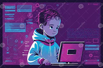 Small Kid Hacker Programmer on a Computer for, Children Coding Class ...