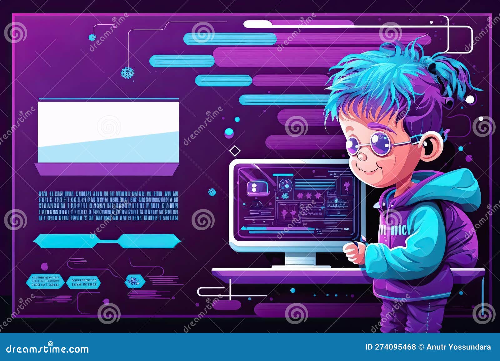 Small Kid Hacker Programmer on a Computer for, Children Coding Class Banner, Poster. Stock ...