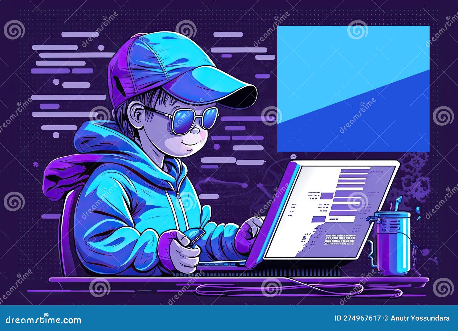 Small Kid Hacker Programmer on a Computer for, Children Coding Class Banner, Poster,. Stock ...