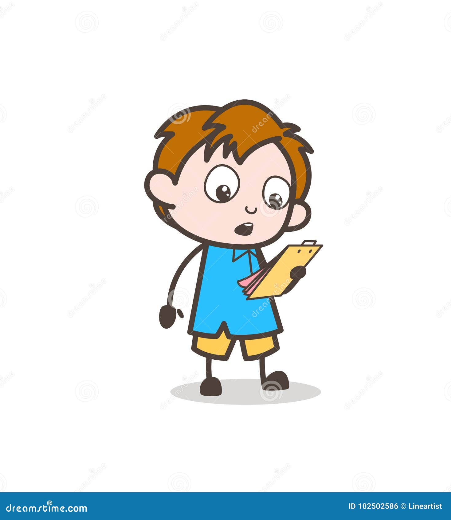 Small Kid Reading Notes - Cute Cartoon Kid Vector Stock Illustration ...