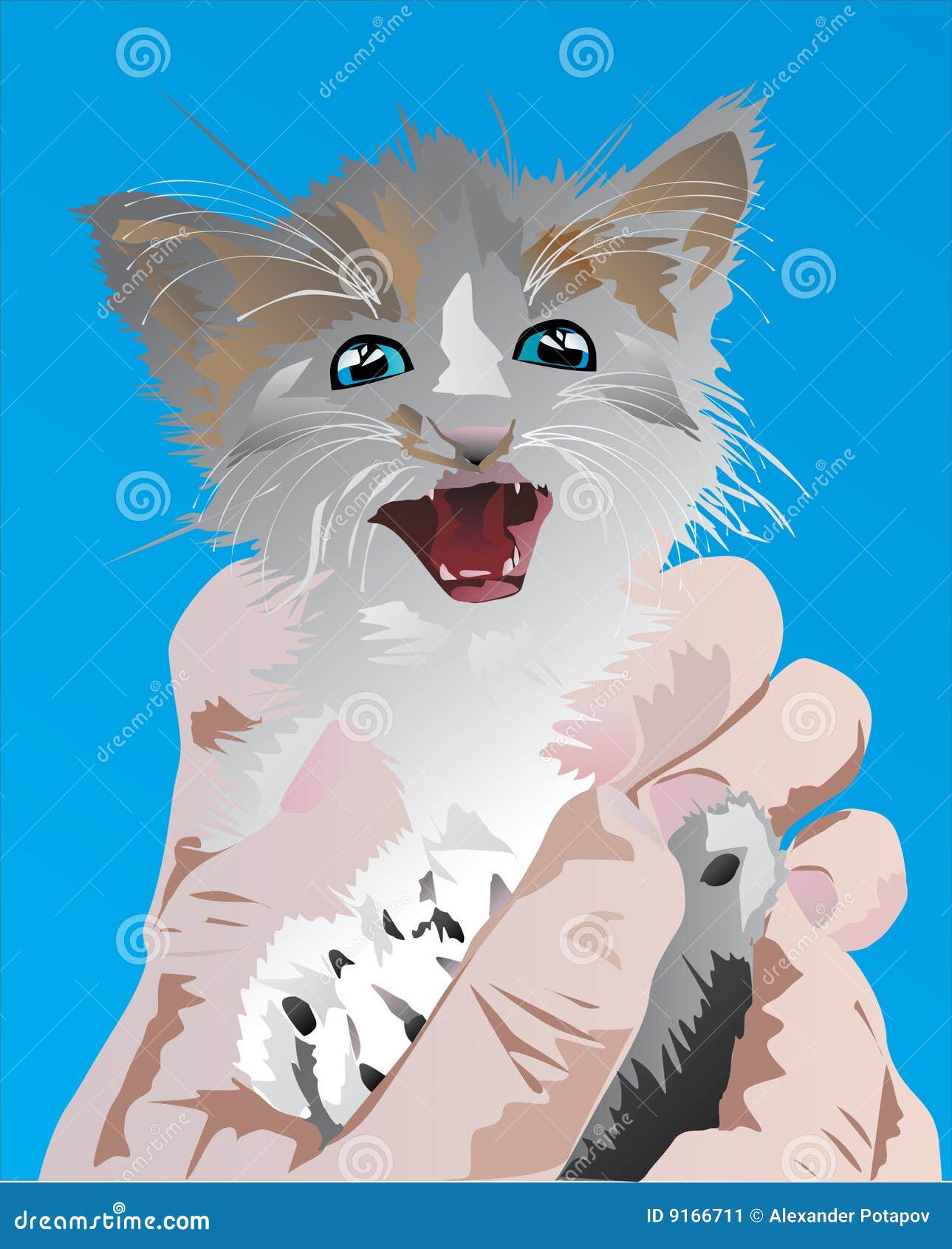 Small kitten on hands stock vector. Illustration of outline - 9166711