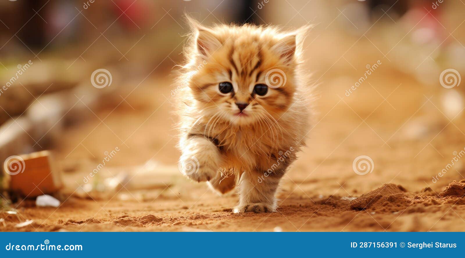 A Small Kitten Running on a Dirt Road. Generative AI Image. Stock Image ...