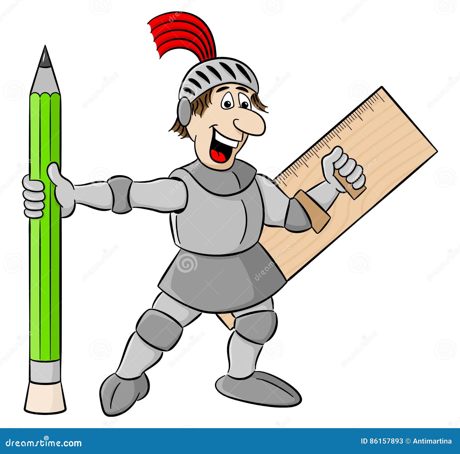 Small Knight Armed with Pencil and Ruler Stock Vector - Illustration of ...