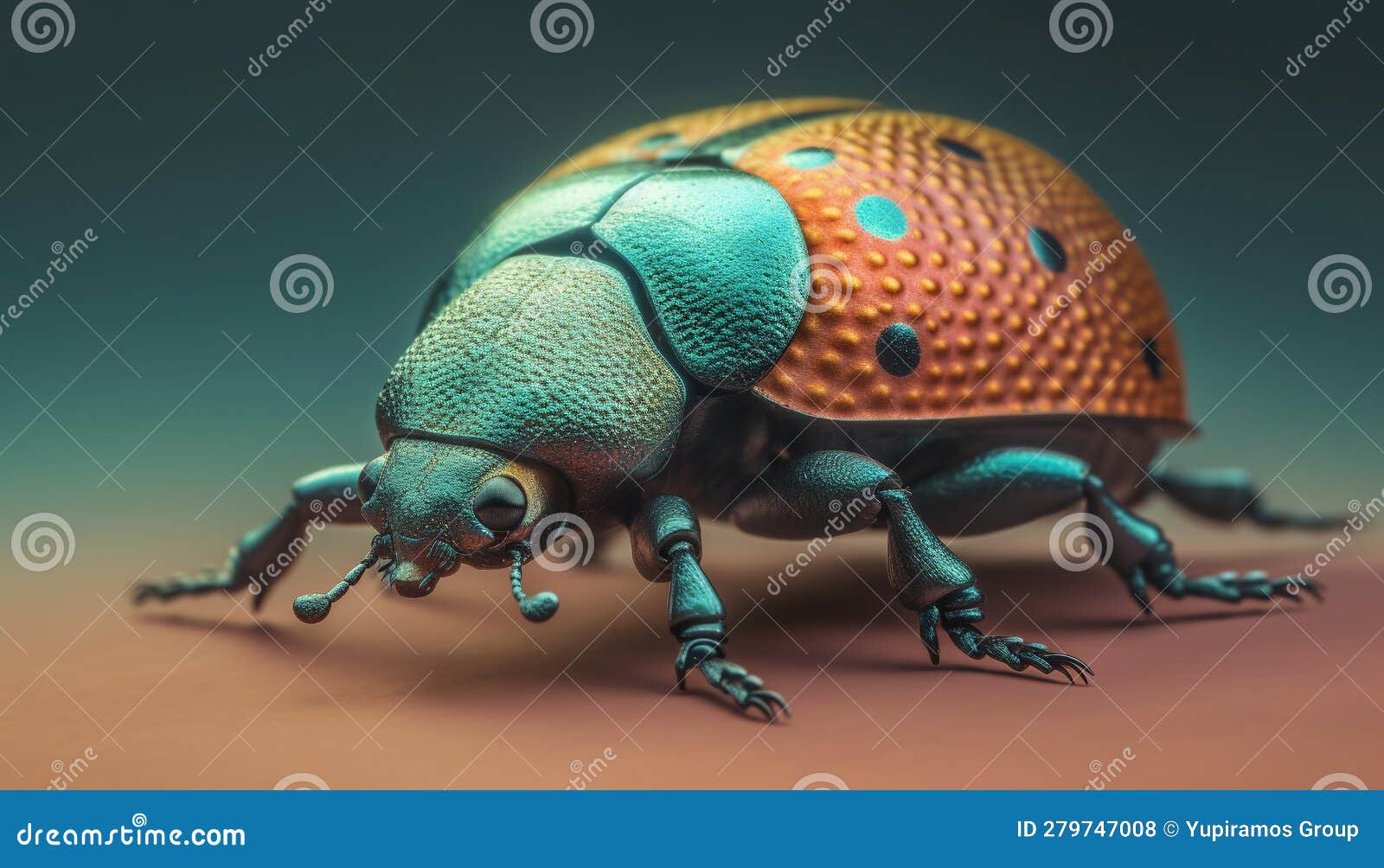 Small Ladybug Crawling on Green Plant, Macro Focus on Foreground ...