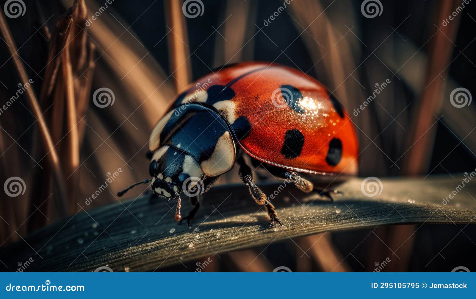 Small Ladybug Crawling on Wet Leaf in the Green Forest Generated by AI ...