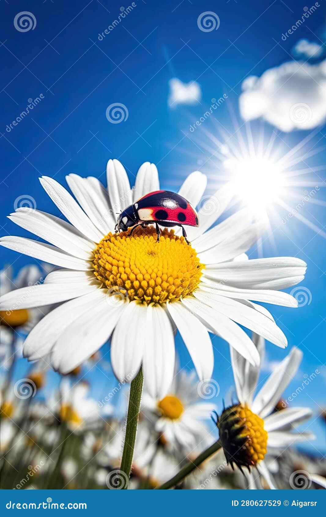 A Small Ladybug Sits on a Daisy Stock Illustration - Illustration of ...