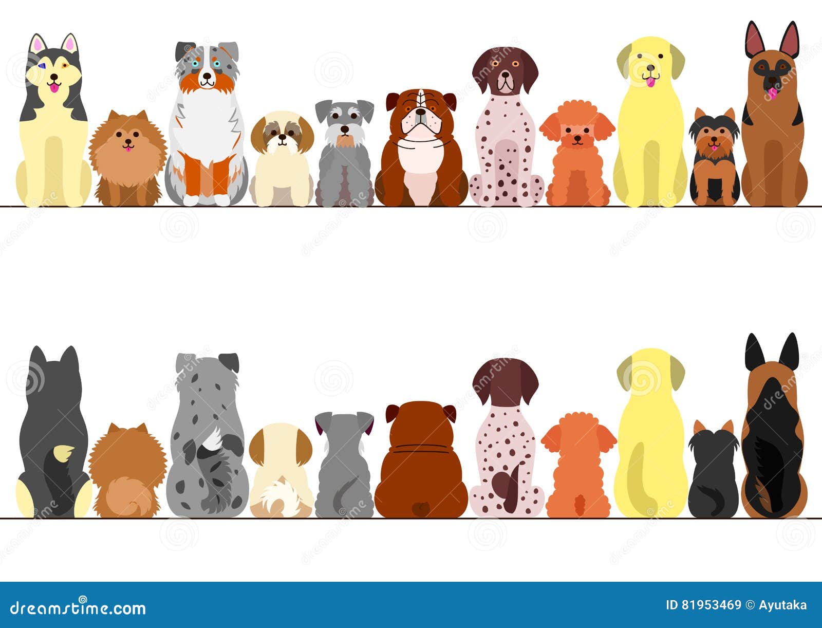 Small and Large Dogs Border Set Stock Vector - Illustration of line ...