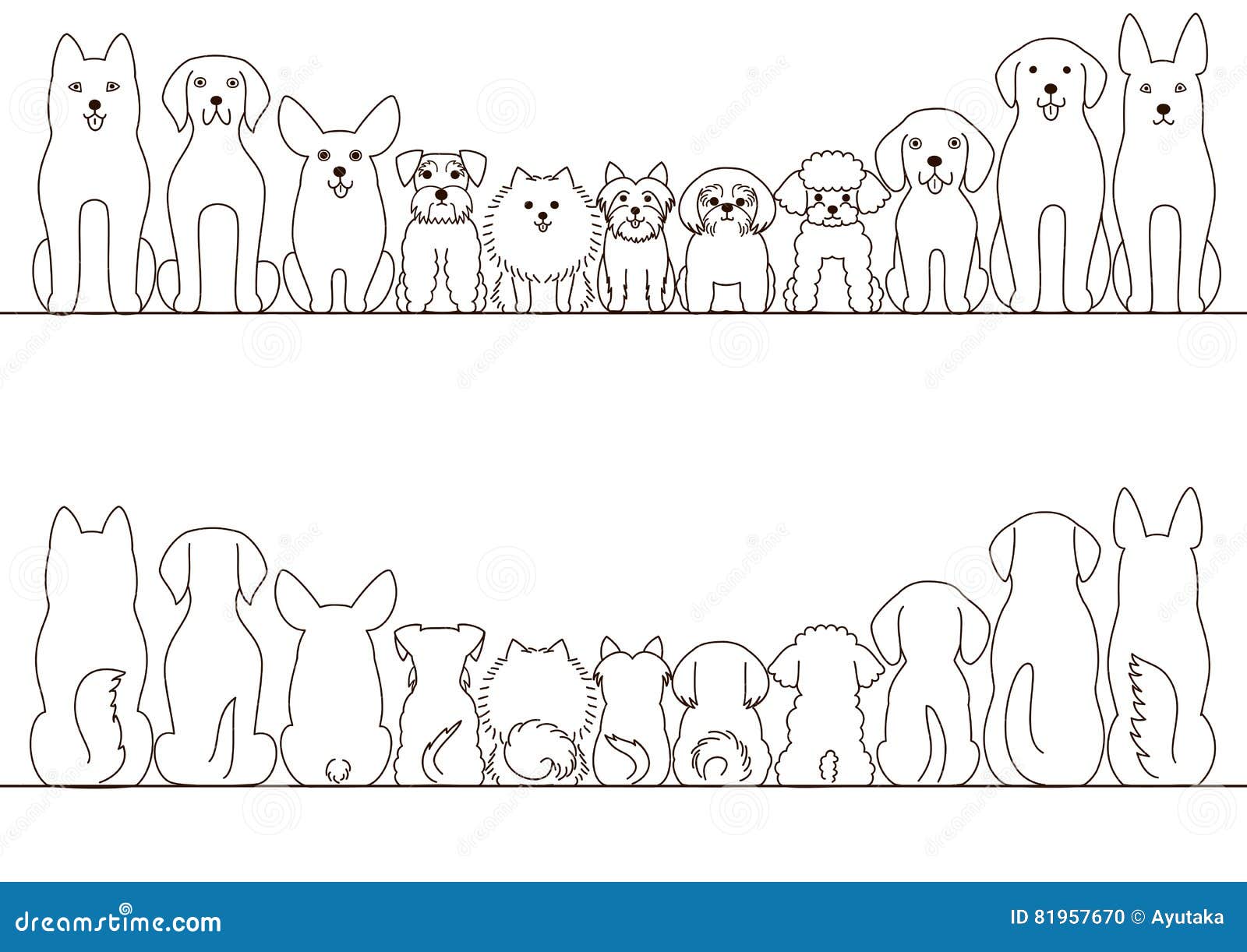 Small and Large Dogs Border Set Stock Vector - Illustration of breed ...