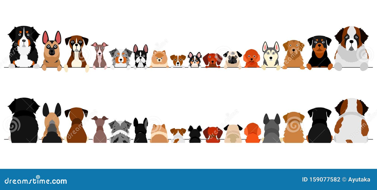 Small and Large Dogs Border Border Set, Upper Body Stock Vector ...