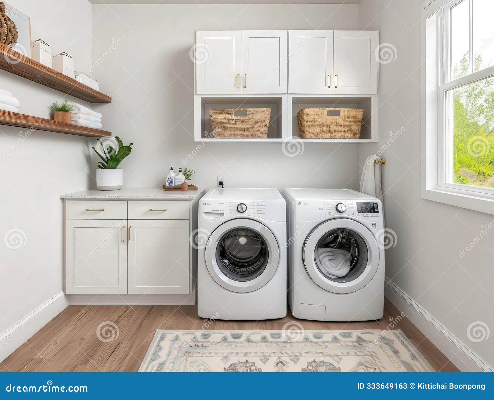 Small Laundry Nook with Compact Washer, Dryer, and Storage, Laundry ...