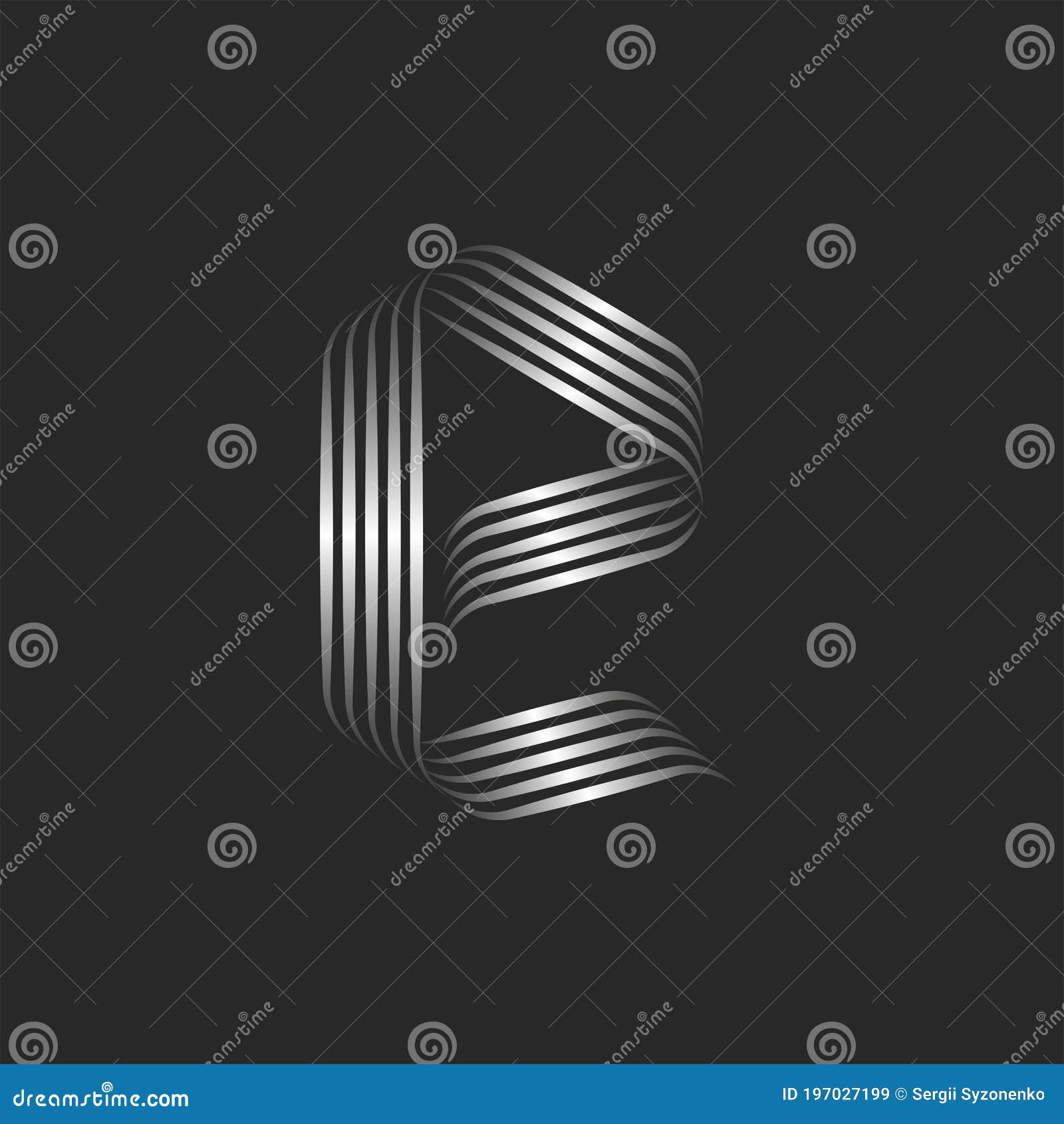 Small Letter E Logo Monogram Minimal Style with Curls, Weaving Metallic ...