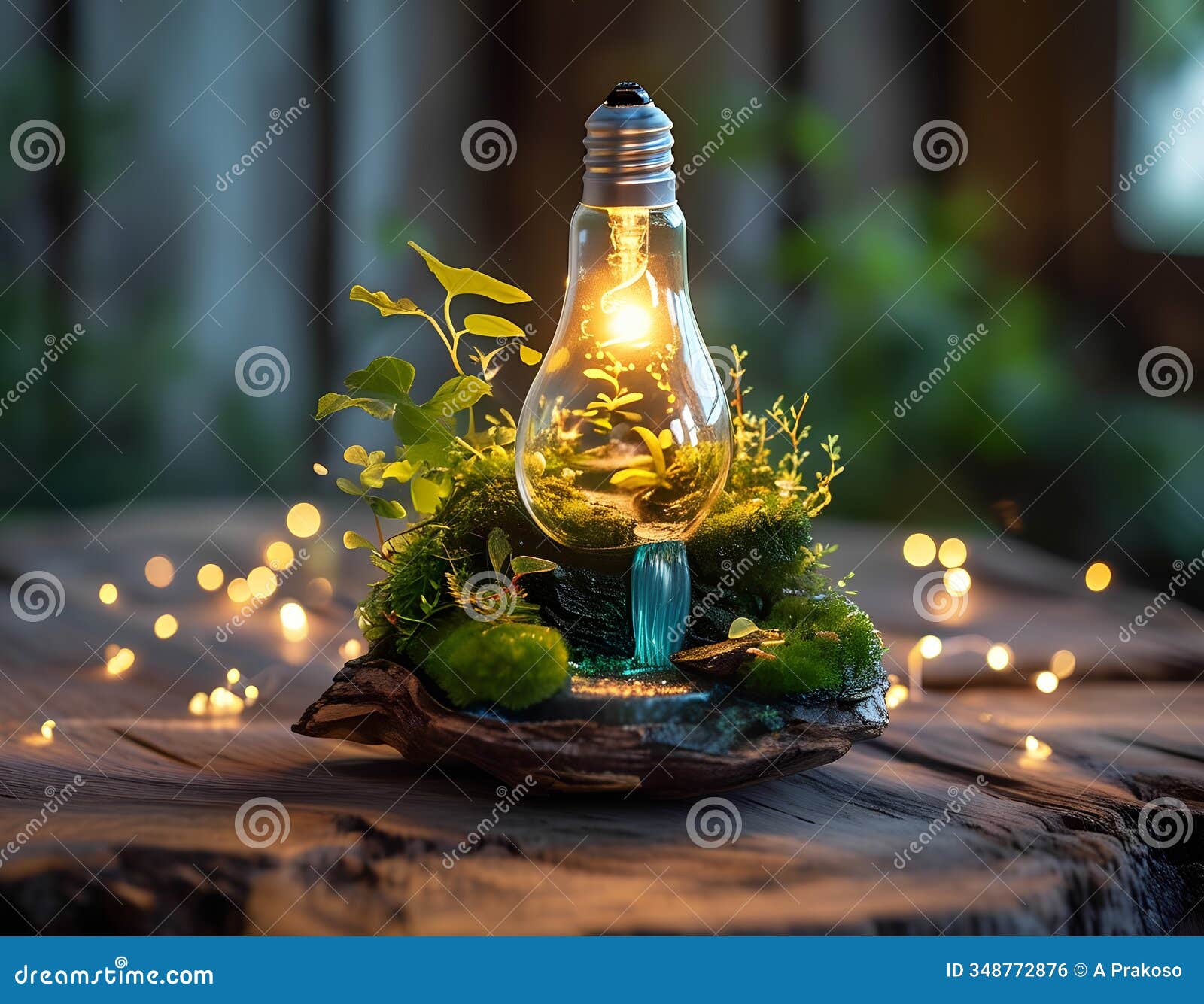 Glowing Light Bulb Terrarium with Miniature Ecosystem Stock Photo ...