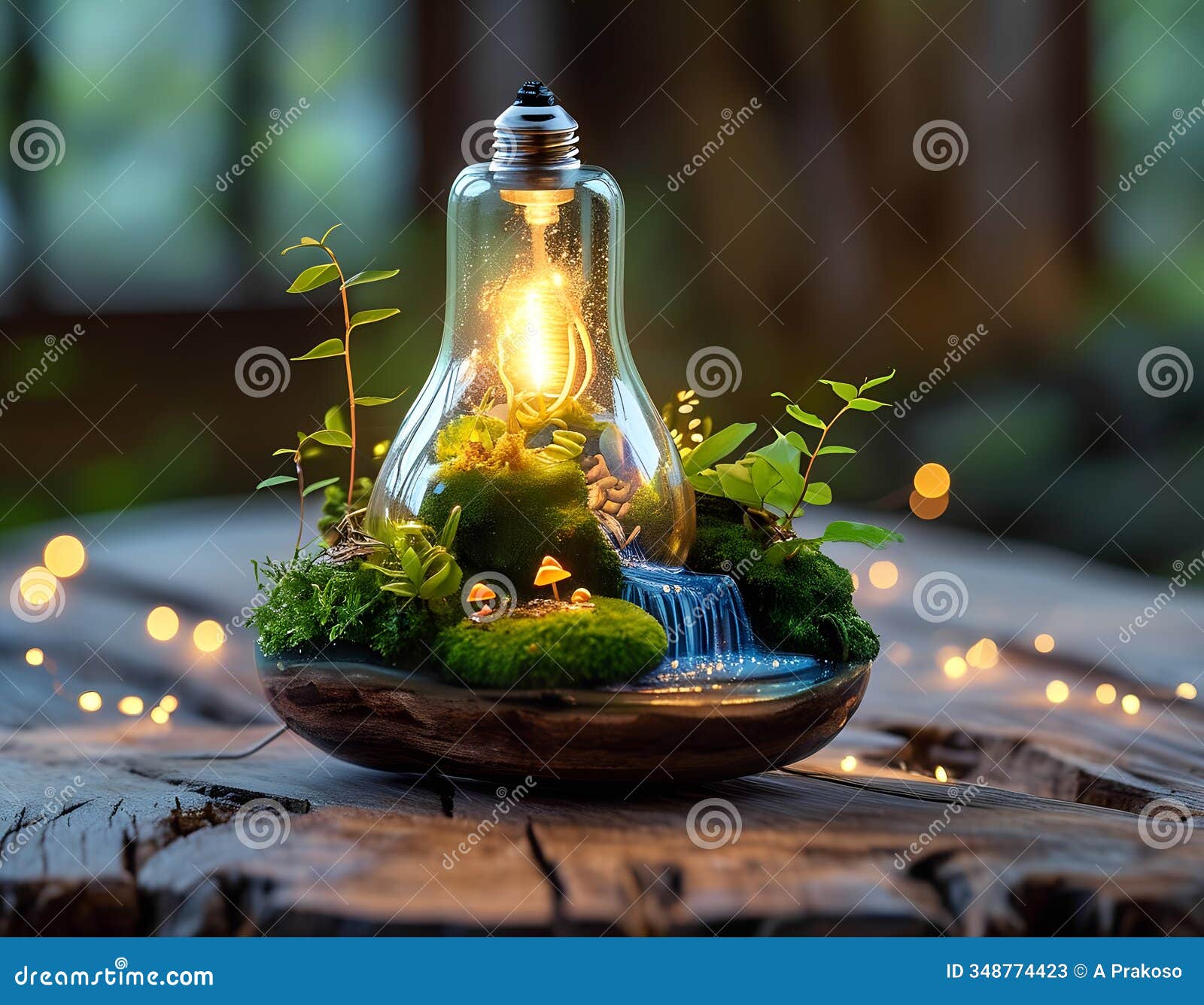 Glowing Light Bulb Terrarium with Miniature Ecosystem Stock Image ...