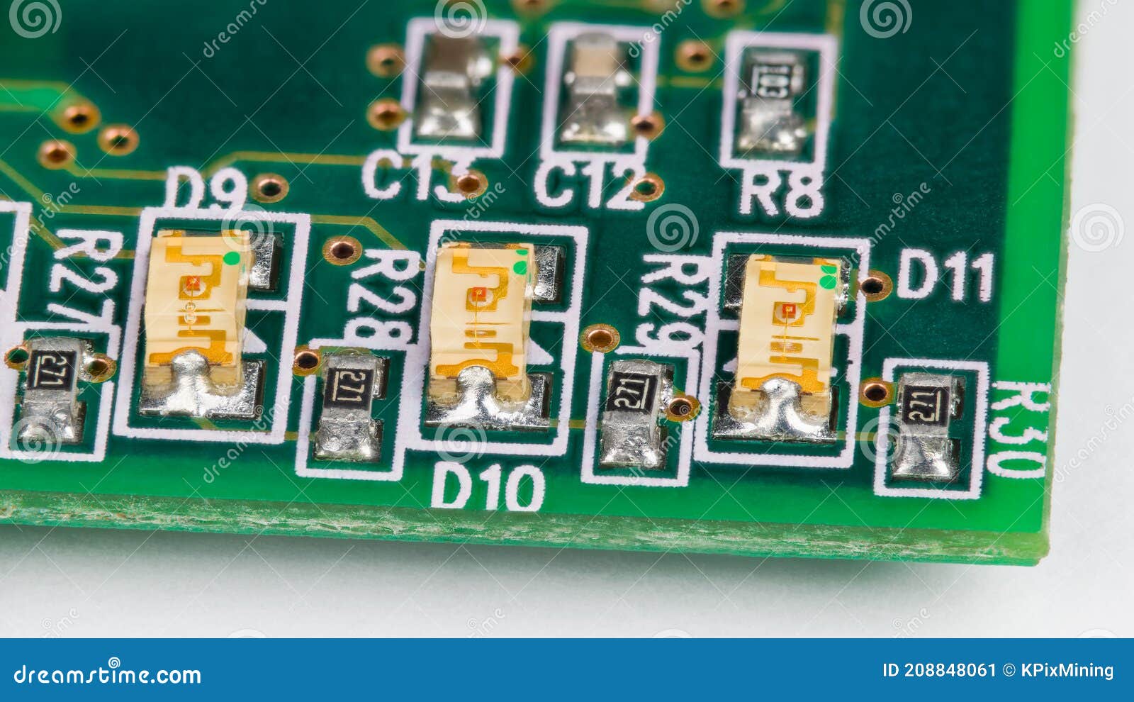 Small Light-emitting Diodes on Printed Circuit Board. Surface-mount ...