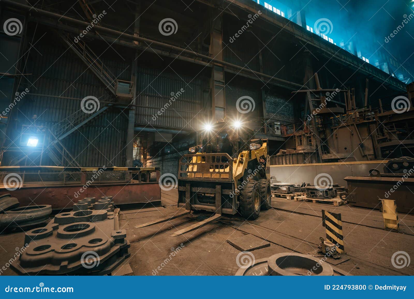 Small Loading Tractor or Mower at Work in Metallurgical Factory ...