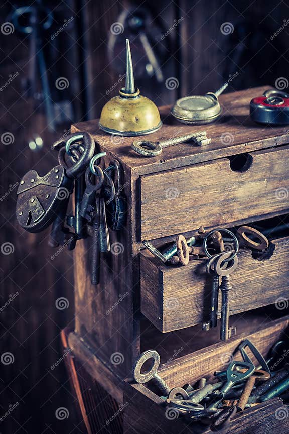 Small Locksmiths Workshop with Keys and Locks Stock Photo - Image of ...