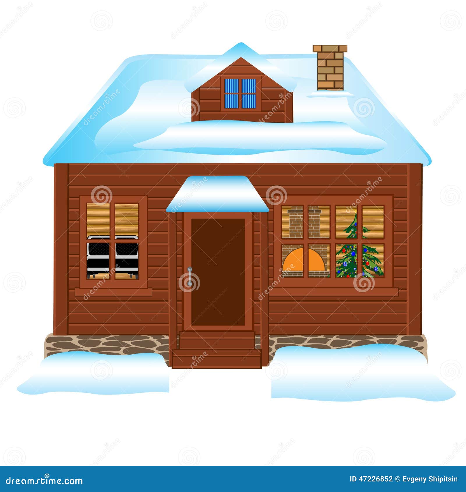 Small lodge in winter stock vector. Illustration of winter - 47226852