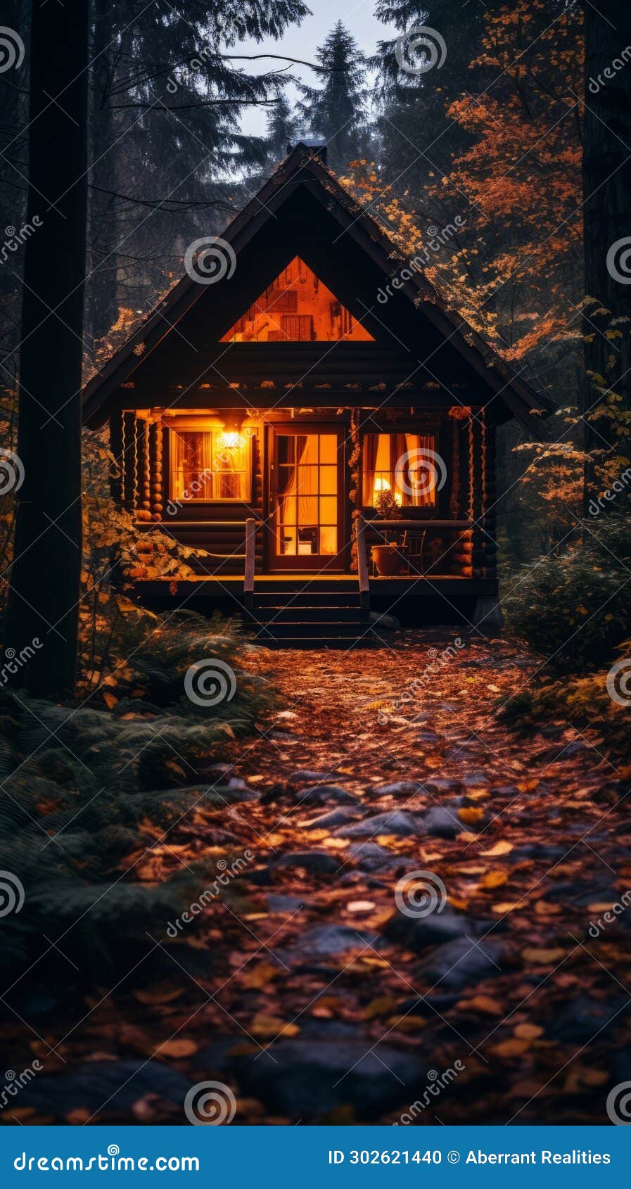 A Small Log Cabin in the Woods at Night Stock Illustration ...