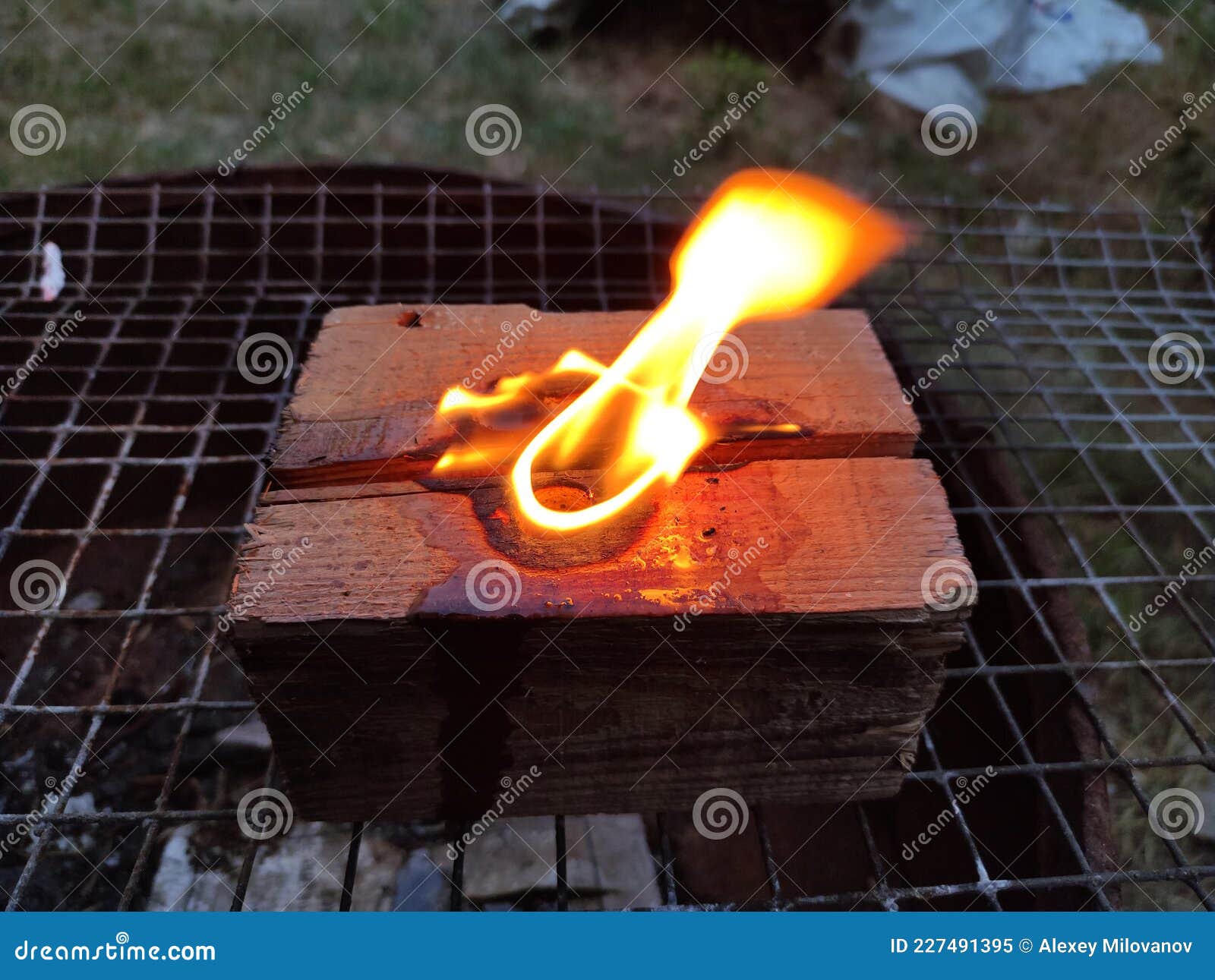 Small Log Fire Burns, Type of Finnish Candle, Top View Stock Image ...