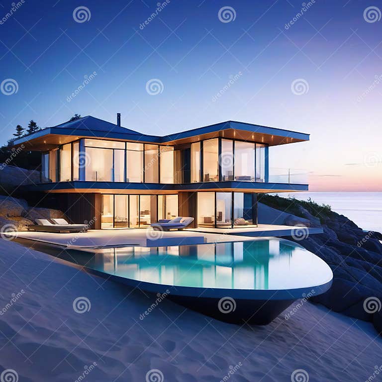 Small Luxury Modern Beach Beach Modern Villa by the Sea Stock ... Small Luxury Modern Beach Beach Modern Villa by the Sea Stock ...
