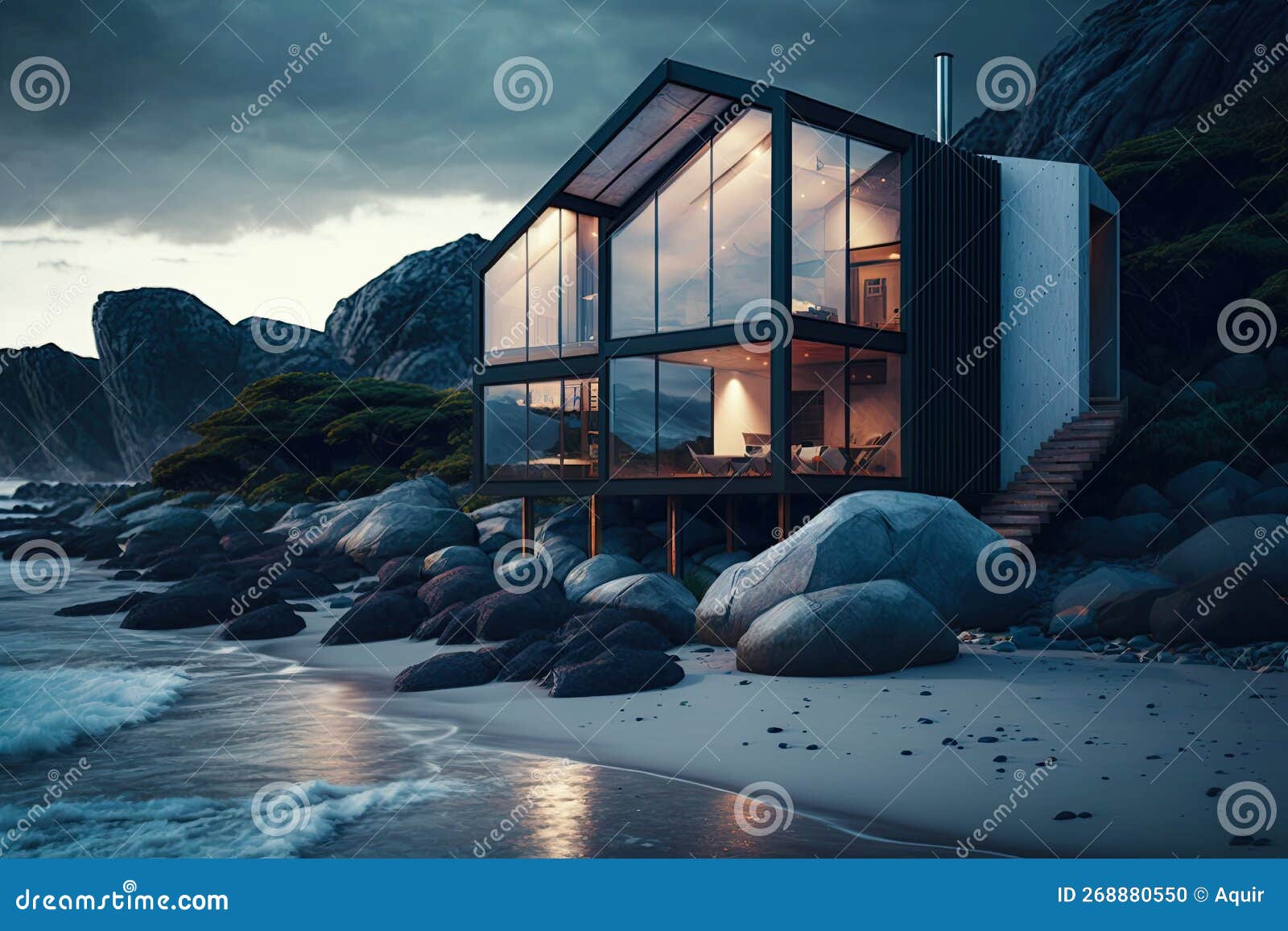 Small Luxury Modern Beach House Beach House Generative Ai Modern Architecture Villa By The