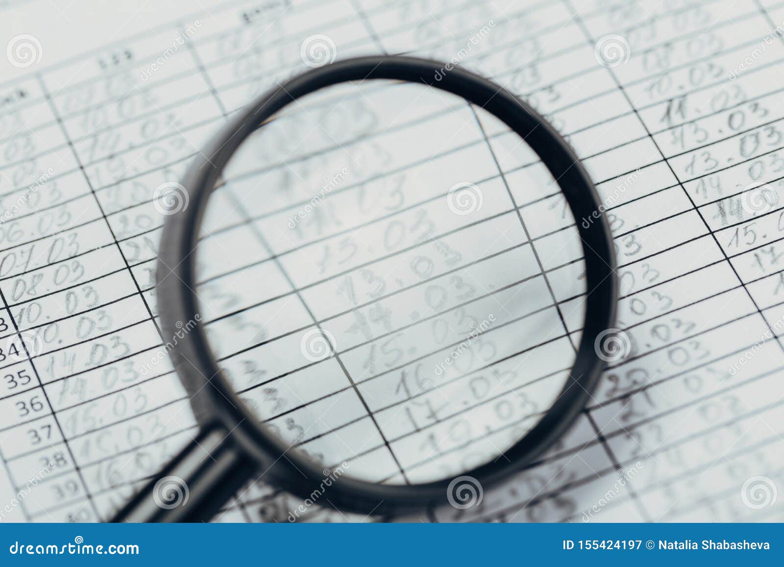 Small Magnifying Glass on Paper with Text. Search, Analysis Stock Image ...